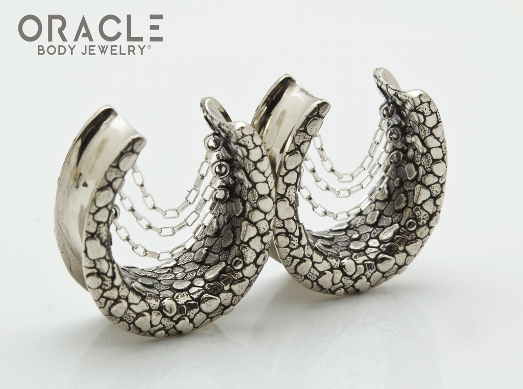 White Brass Saddles with Nugget Texture and Chains – Oracle Body Jewelry
