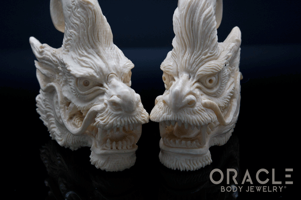 1/2" (12mm) Fossilized Mammoth Ivory Chinese Dragons – Oracle Body Jewelry