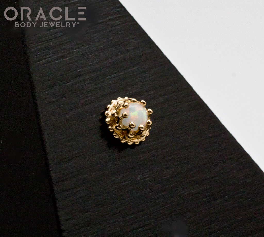 14k Yellow Gold White Opal Empress Threadless End – Oracle Body Jewelry