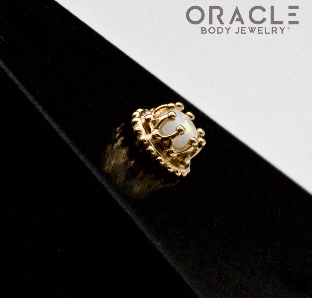 14k Yellow Gold White Opal Empress Threadless End – Oracle Body Jewelry